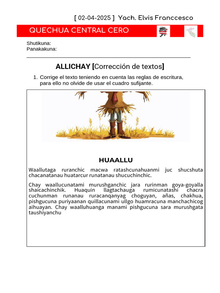 Corrección y Lectura en Quechua Central | PDF