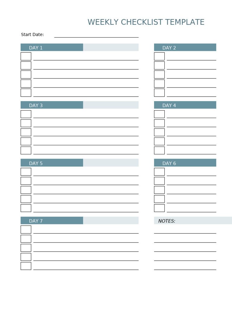 Weekly Checklist Template | PDF