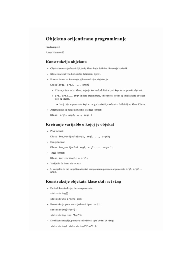 Objektno Orijentirano Programiranje: Konstrukcija Objekata | PDF