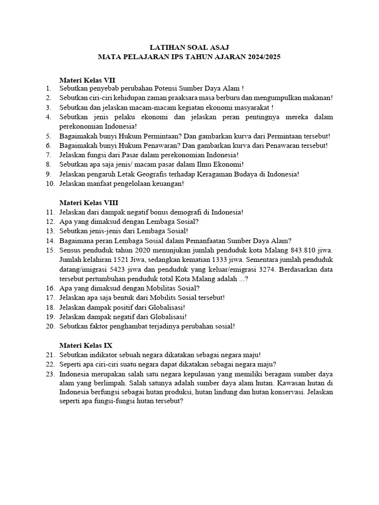 Latihan Soal ASAJ 9 IPS | PDF