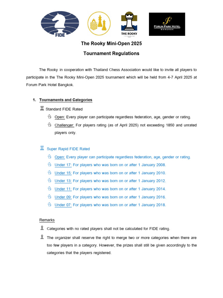 Rooky Mini-Open 2025 Tournament Details | PDF | Chess | Sports