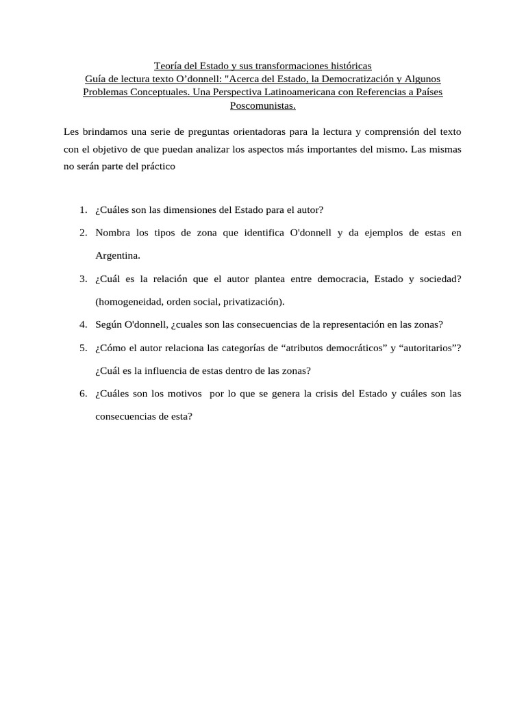 Guia de Lectura para Leer A O'donnell | PDF