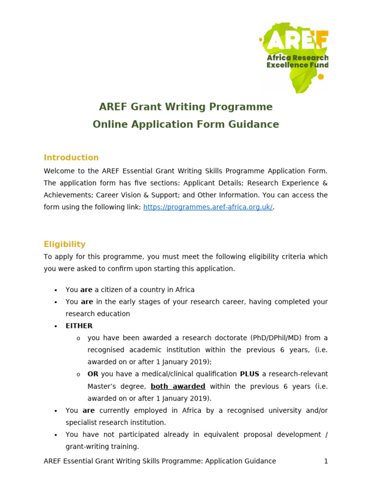 2025 AREF GWP Online Application Form Guidance | PDF | Academic Degree | Educational Stages