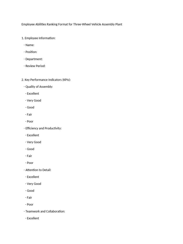 Employee Abilities Ranking Format For Three | PDF