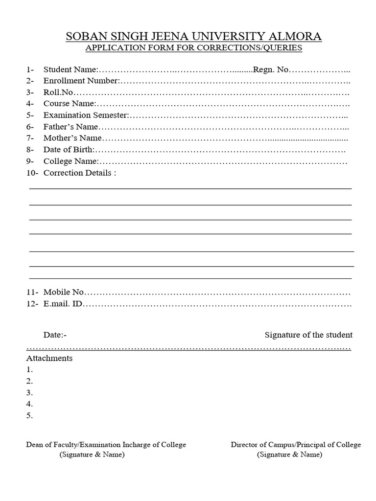 Correction Form Pdf