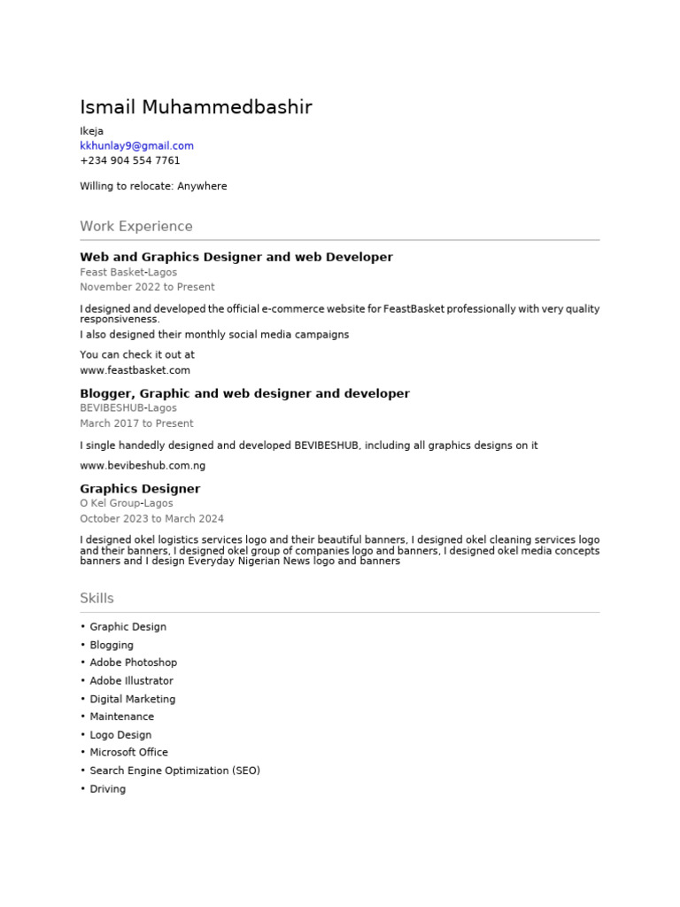 Ismail-Muhammedbashir Resume Feb 2025 | PDF | Advertising | Html5