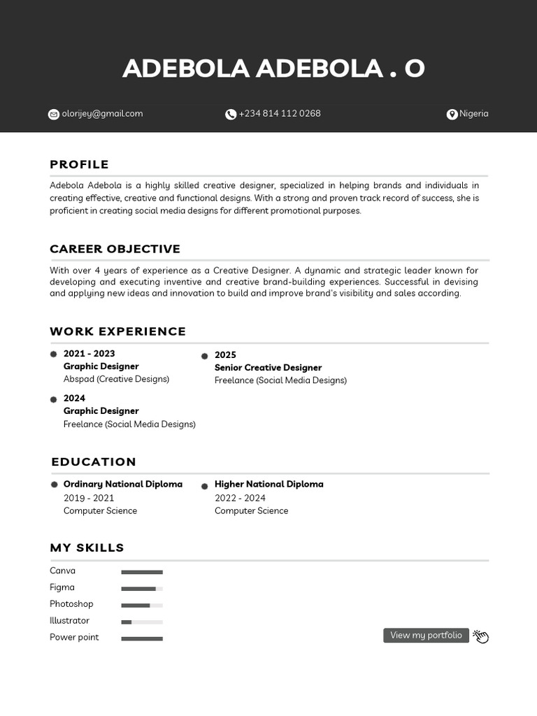 Adebola Adebola: Creative Designer Profile | PDF