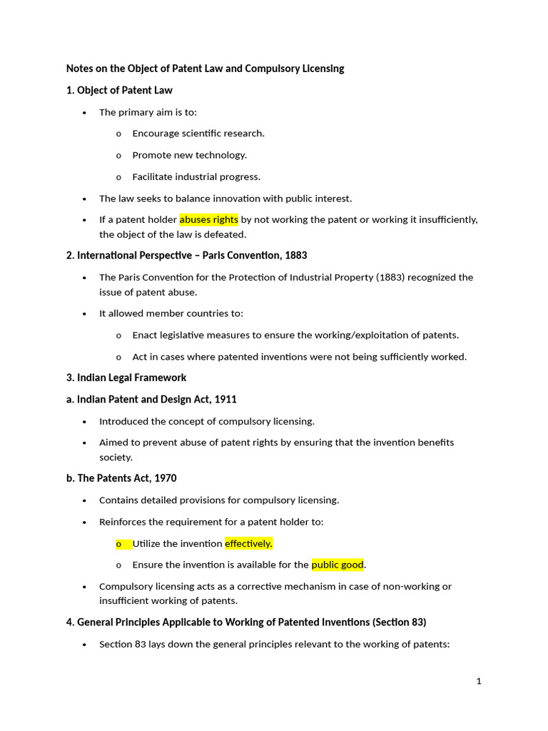 COMPULSORY LICENSING( PATENT) | PDF | Patent | Glossary Of Patent Law Terms