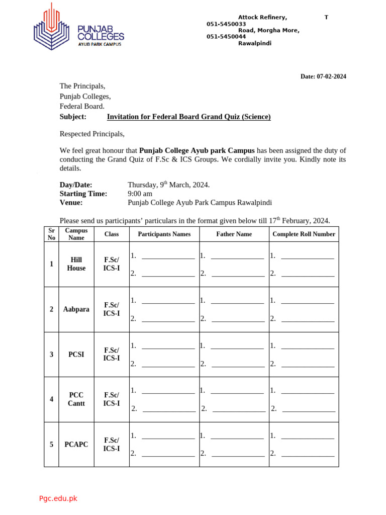 Grand Quiz Invitation 2024 | PDF | Inquiry | Science