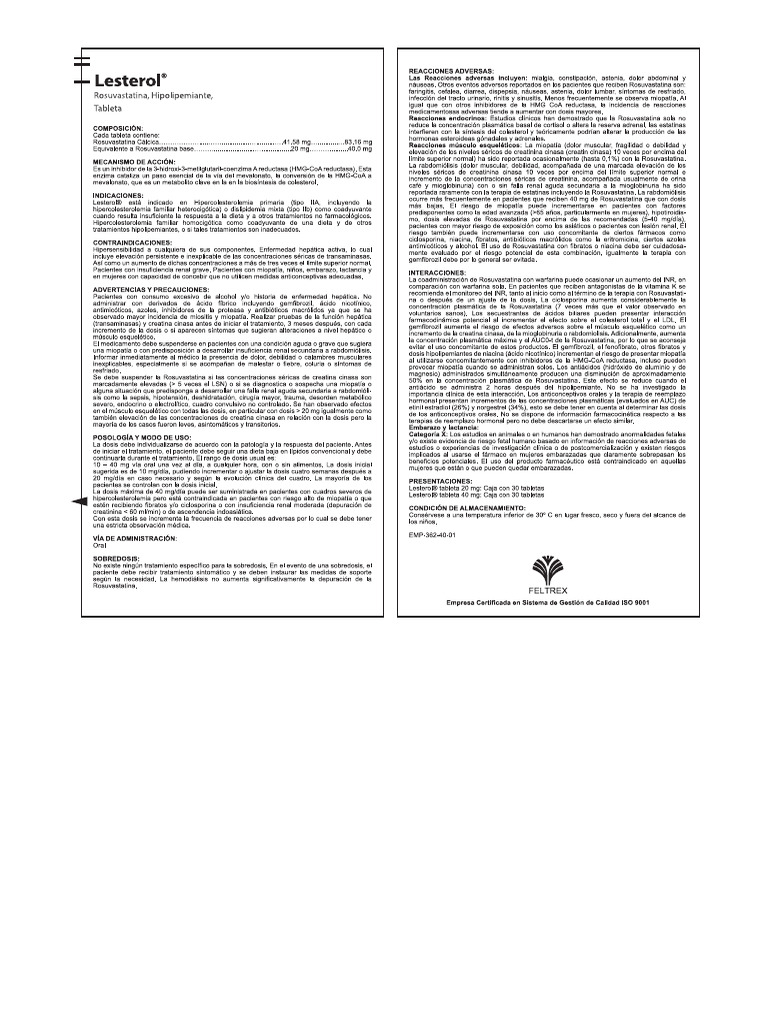 Prospecto Lesterol 1 | PDF