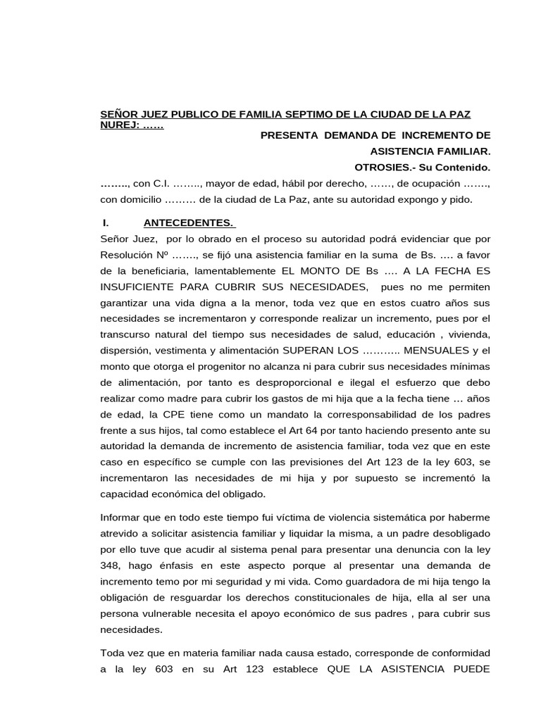Modelo de Demanda de Incremento de Asist.F | PDF | Demanda judicial | Estado (política)