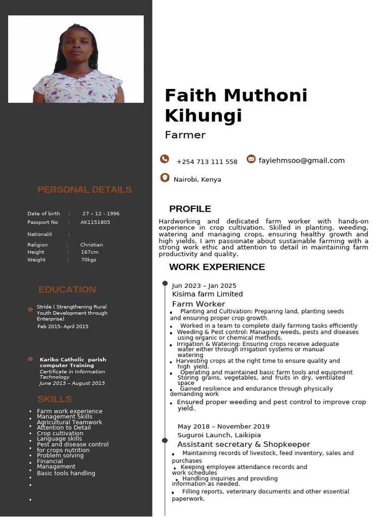 Muthoni - Faith - Europass - CV (2) (1) (1) 1 | PDF | Agriculture | Farms
