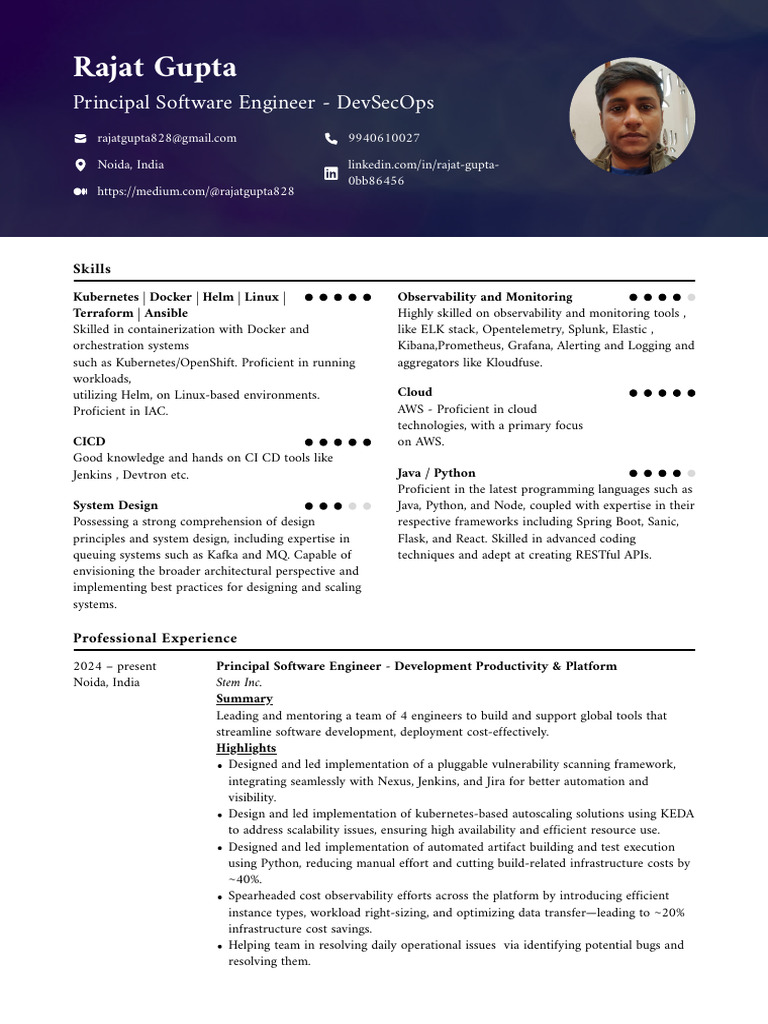 Rajat Gupta: Principal Software Engineer - Devsecops | PDF | Software | Computer Architecture