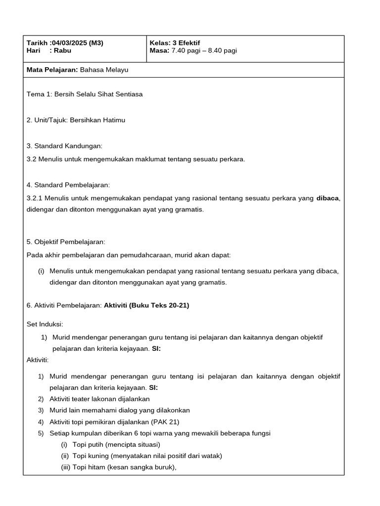 RPH 04 Mac 2025 Rabu (M3) | PDF