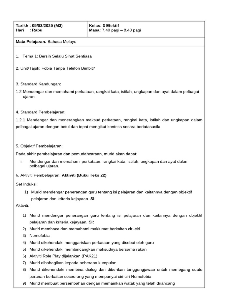 RPH 05 Mac 2025 Rabu (M3) | PDF