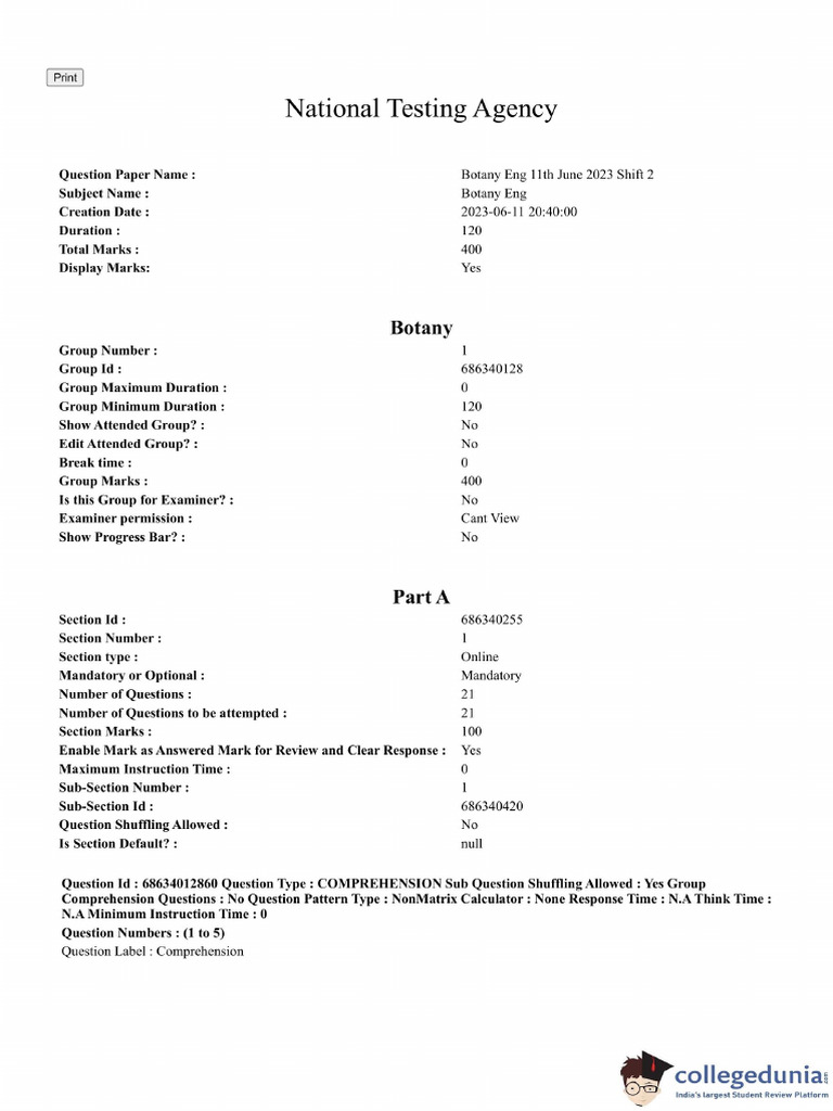 CUET PG 2023 Botany Question Paper in English June 11 Shift 2 ...