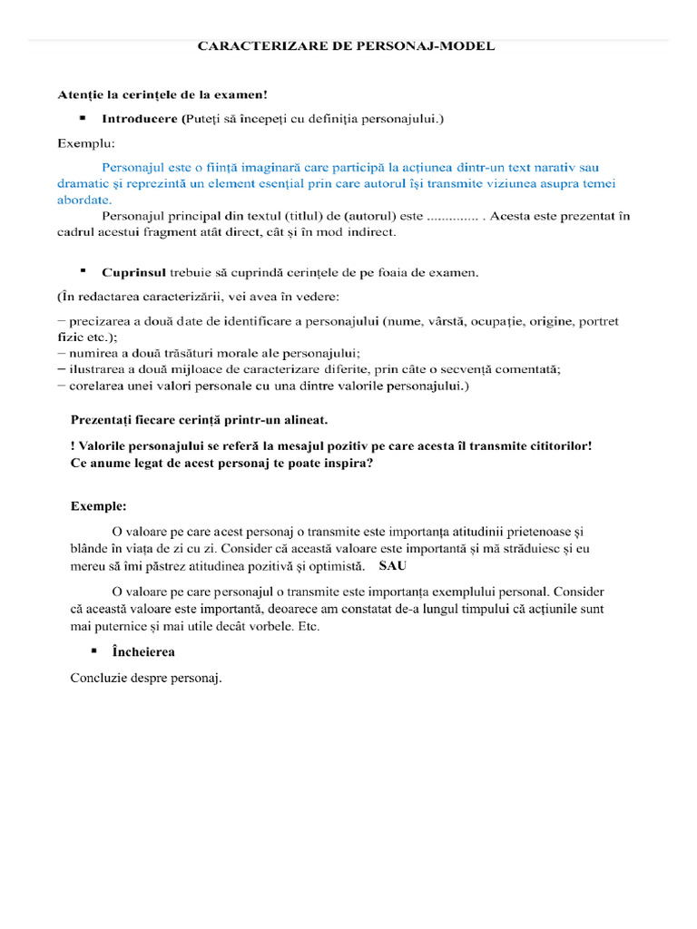 Caracterizare Personaj | PDF