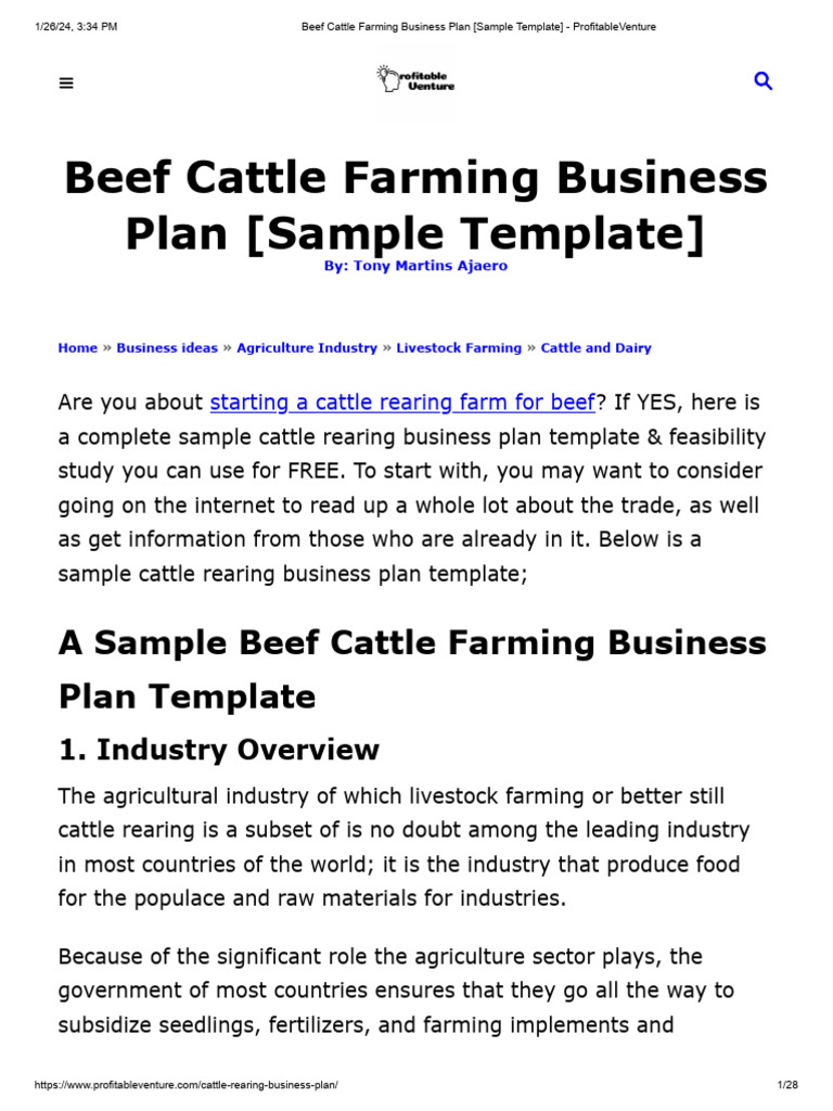 Beef Cattle Farming Business Plan Template | PDF | Cattle | Livestock