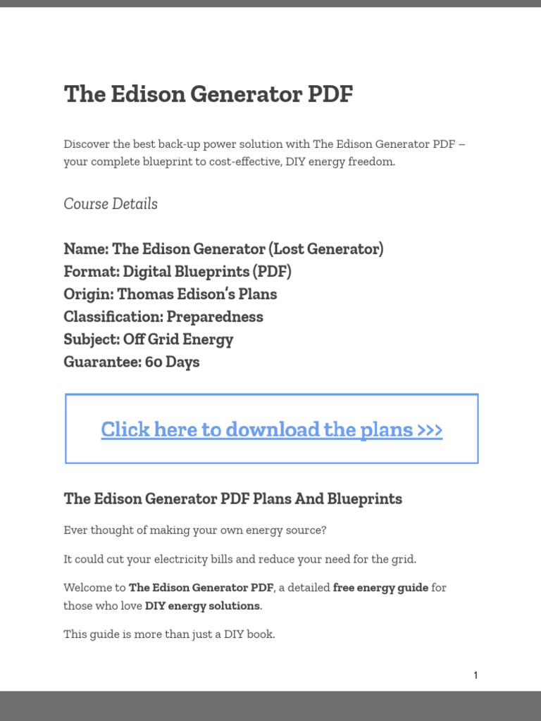 The Edison Generator PDF | PDF | Electric Generator | Sustainable Energy