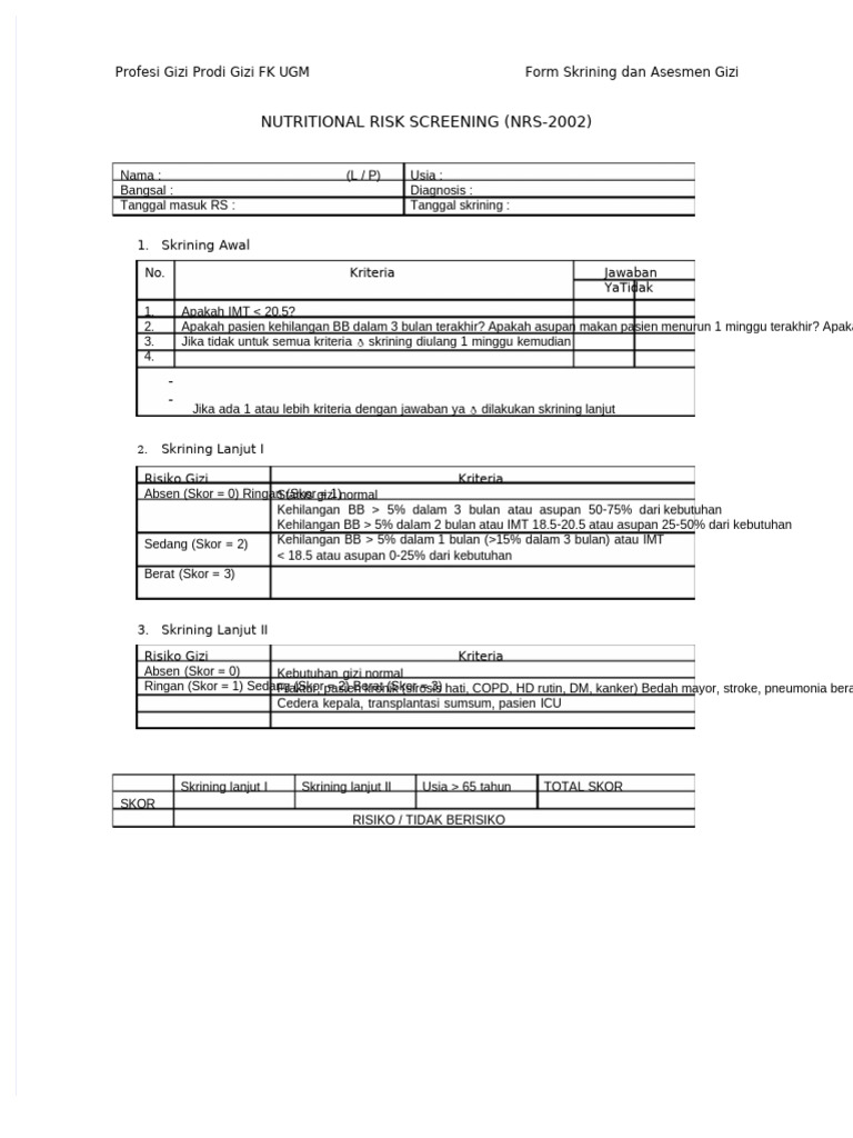 Nutritional Risk Screening | PDF