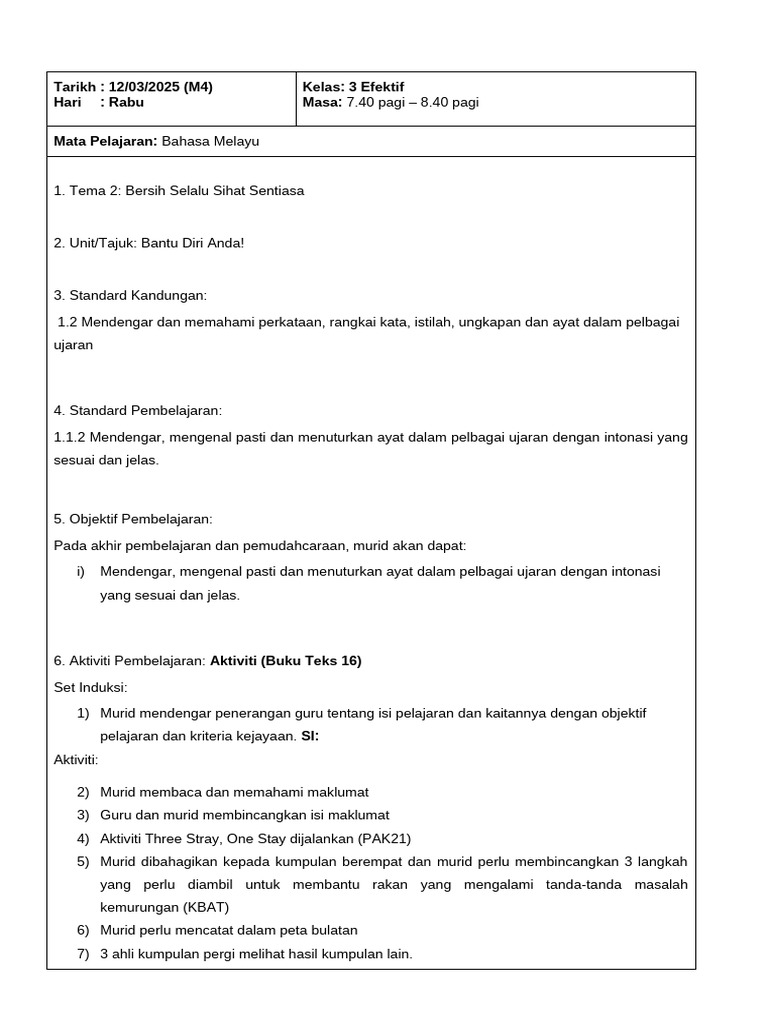 RPH 12 Mac 2025 Rabu (M4) | PDF