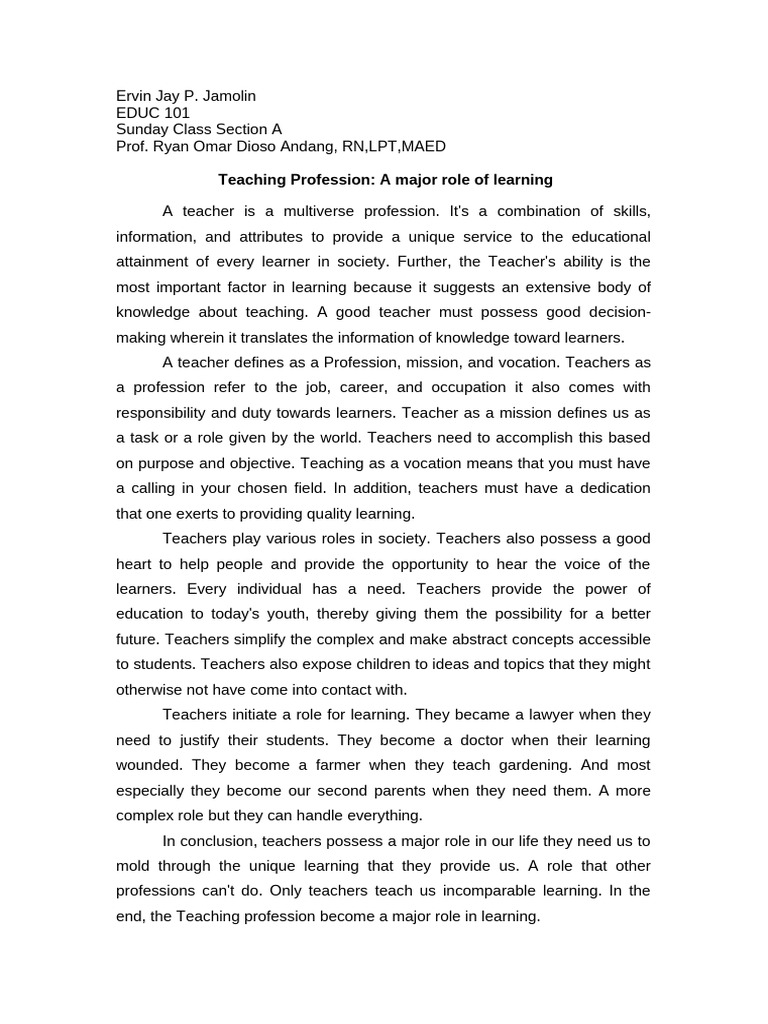 Reflection On The EDUC 101 | PDF