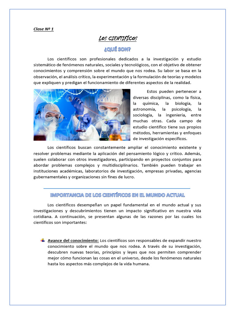 Clase Nº 1 Los Científicos | PDF | Científico | Conocimiento