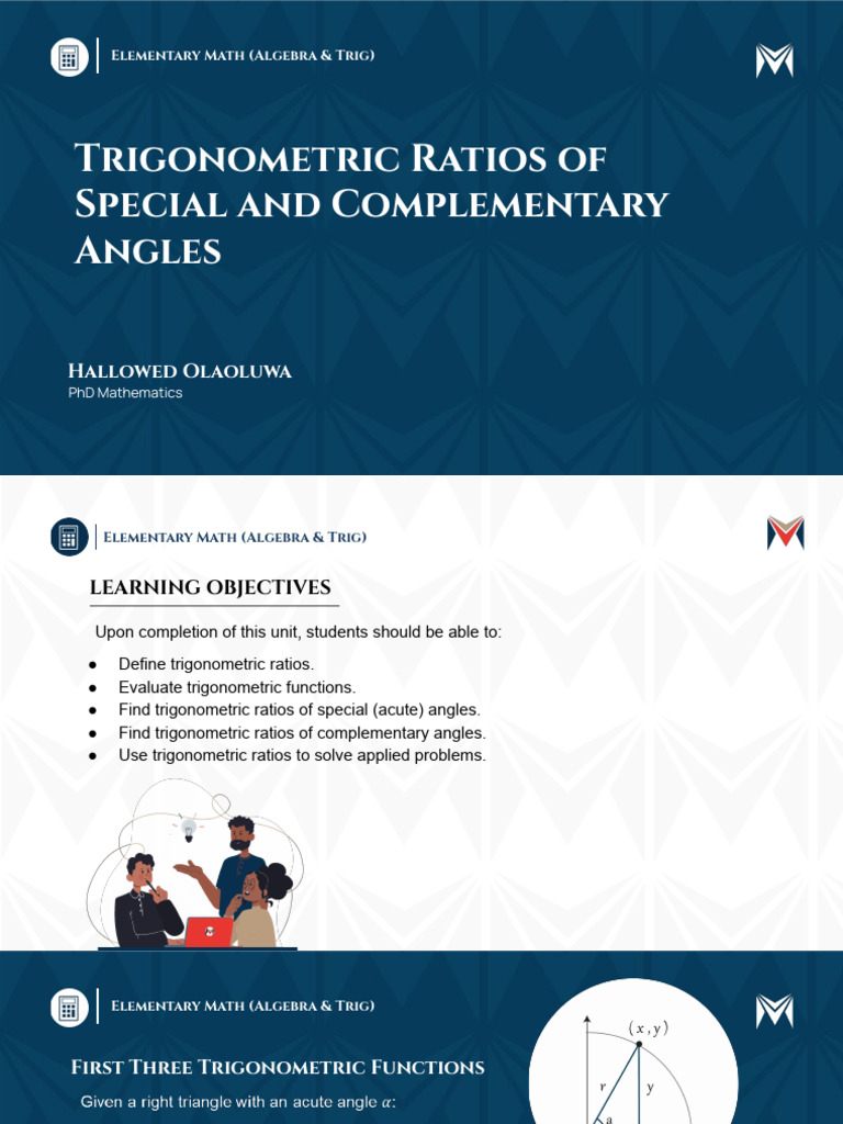 Trigonometric Ratios of Special and Complementary Angles PDF | PDF