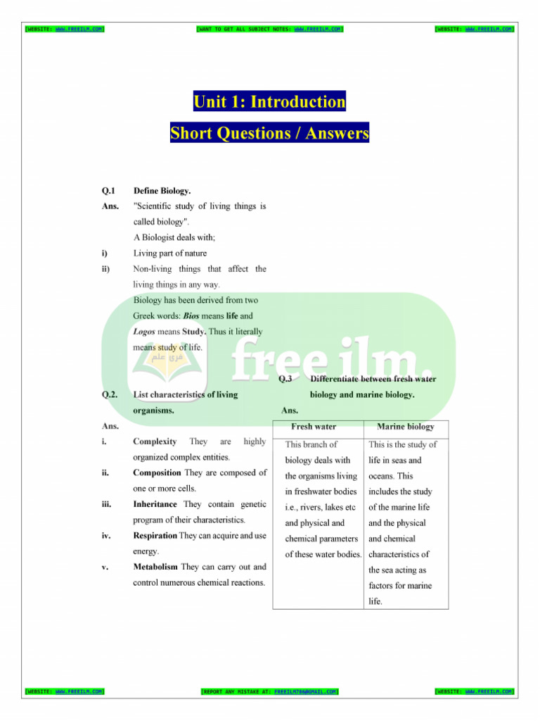 11th Bio CH 1 Short Q | PDF