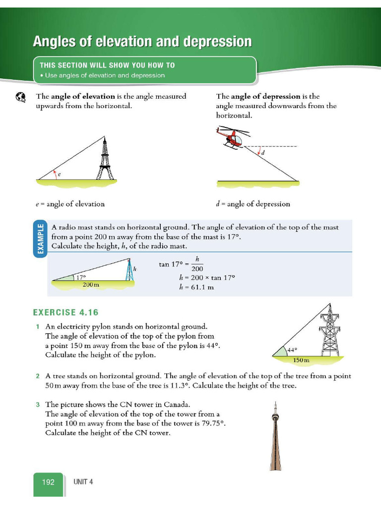 Angles of Elevation and Depression | PDF