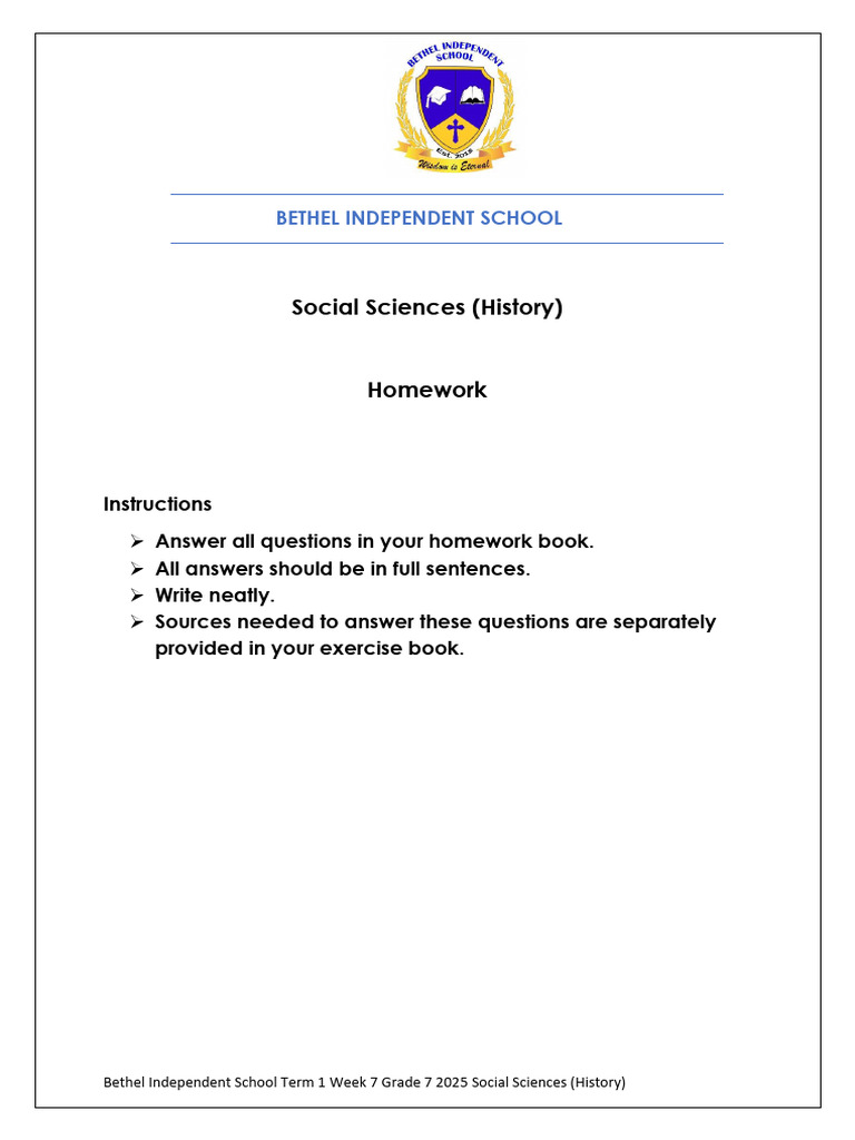 Grade 7 History Homework Instructions | PDF