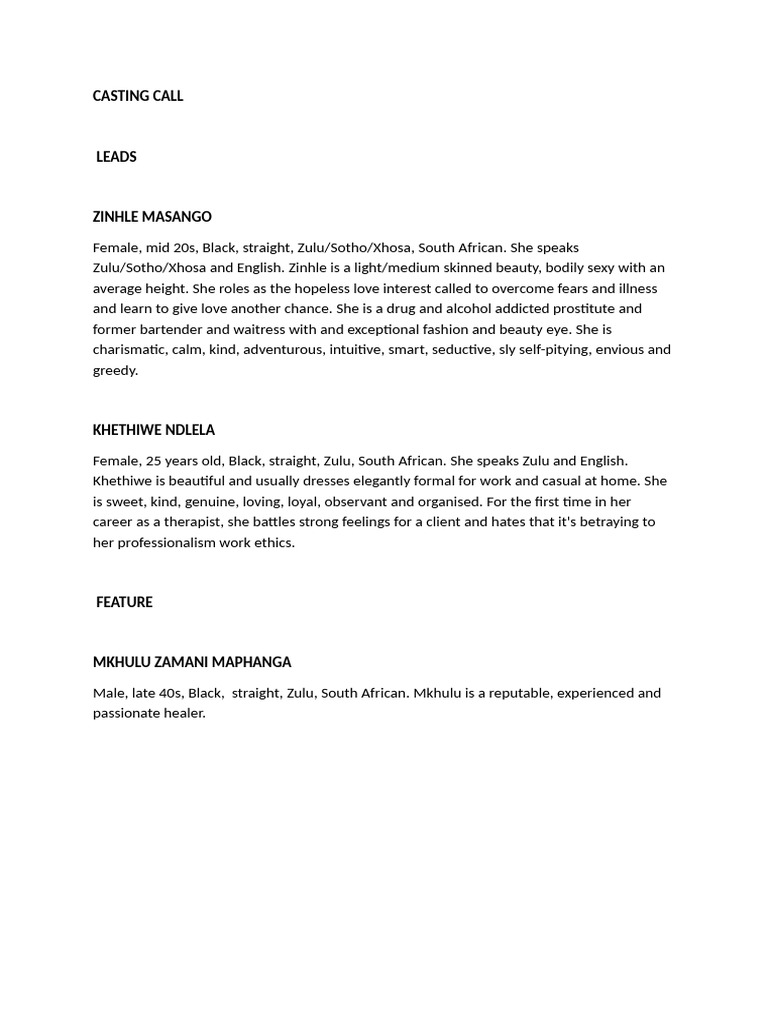 South African Casting Call Profiles | PDF