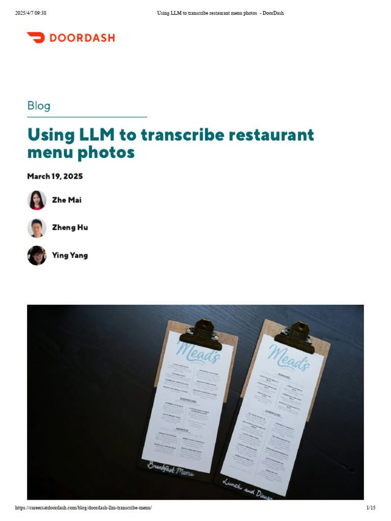 Using LLM To Transcribe Restaurant Menu Photos - DoorDash | PDF ...