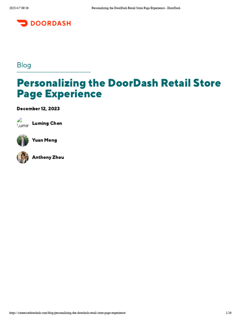 Personalizing the DoorDash Retail Store Page Experience - DoorDash | PDF | Retail | Discrimination