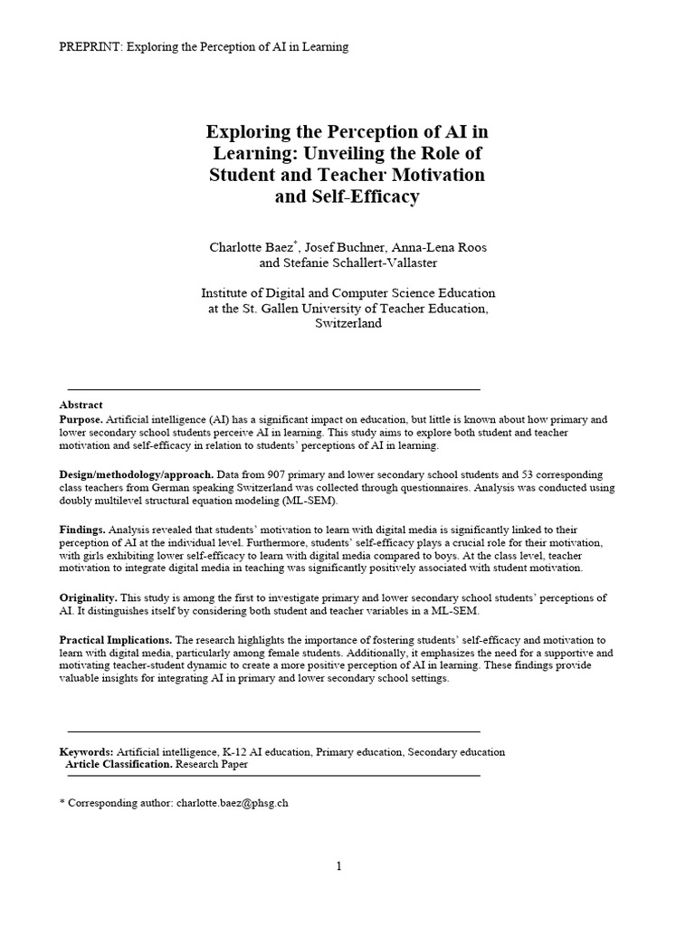 AI Perception Paper_preprint (3) | PDF | Self Efficacy | Motivational