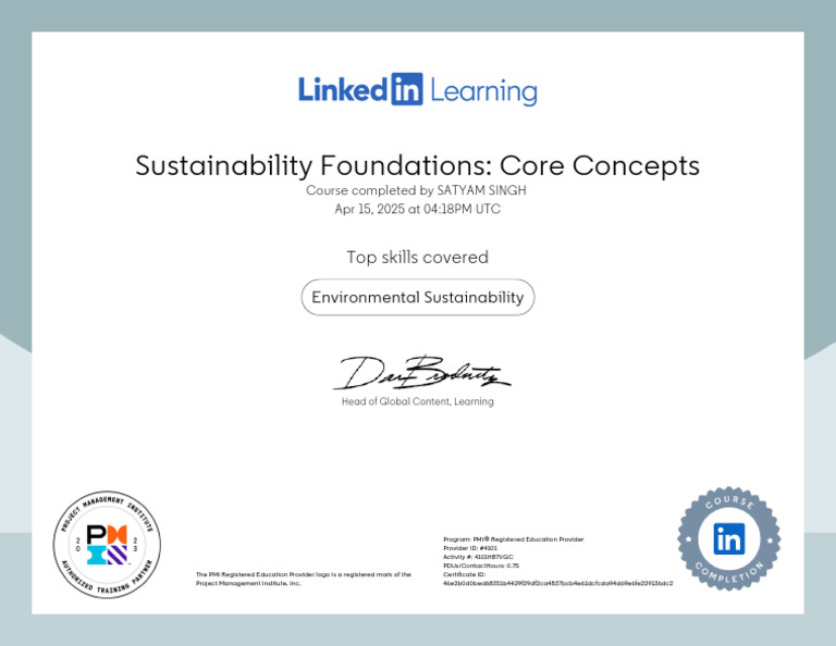 CertificateOfCompletion - Sustainability Foundations Core Concepts | PDF
