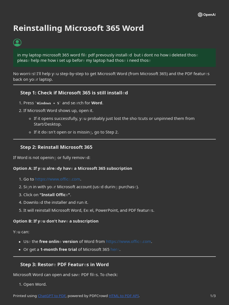 Reinstalling Microsoft 365 Word | PDF | Microsoft Office | Microsoft Word