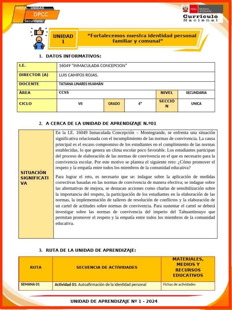 5º Unidad 1 DPCC - 2025 | PDF | Aprendizaje | Moralidad