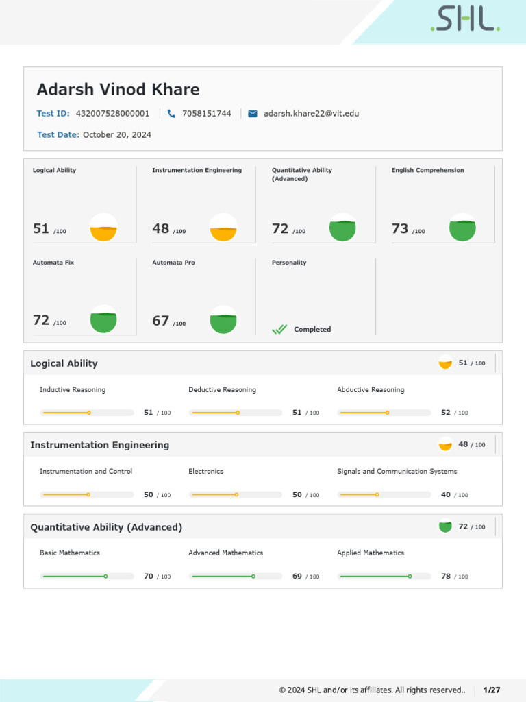 Adarsh Vinod Khare AssessmentCenterReport 163 | PDF | Function (Mathematics) | Matrix (Mathematics)