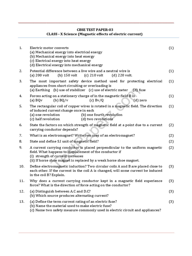 Magnetic-Effects of Current Imp Questions Paper 3 | PDF | Magnetic Field | Electromagnetic Induction