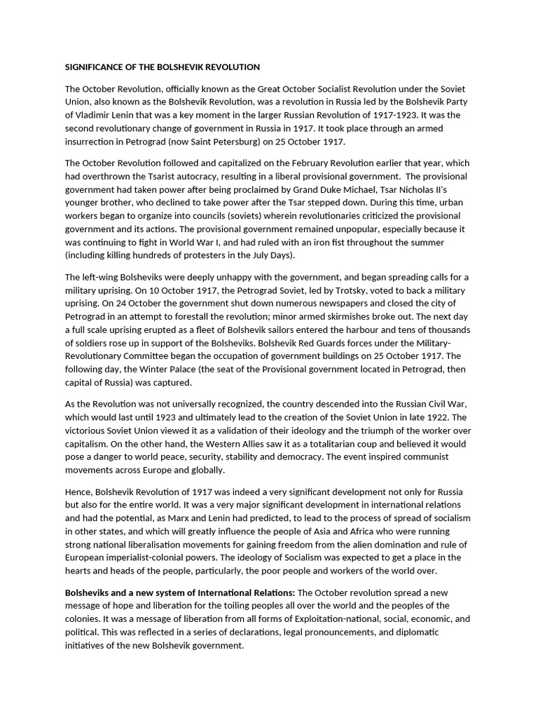 Significance of the Bolshevik Revolution | PDF | Communism | Socialism