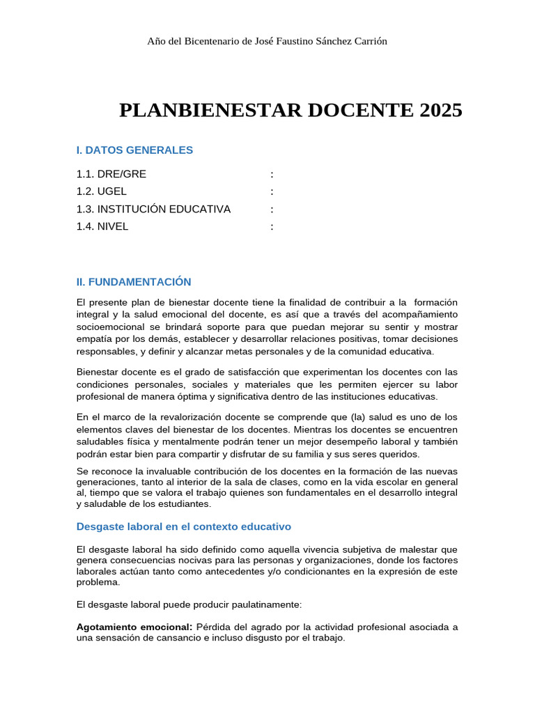 Bienestar Docente: Plan 2025 y Desgaste Laboral | PDF | Las emociones ...