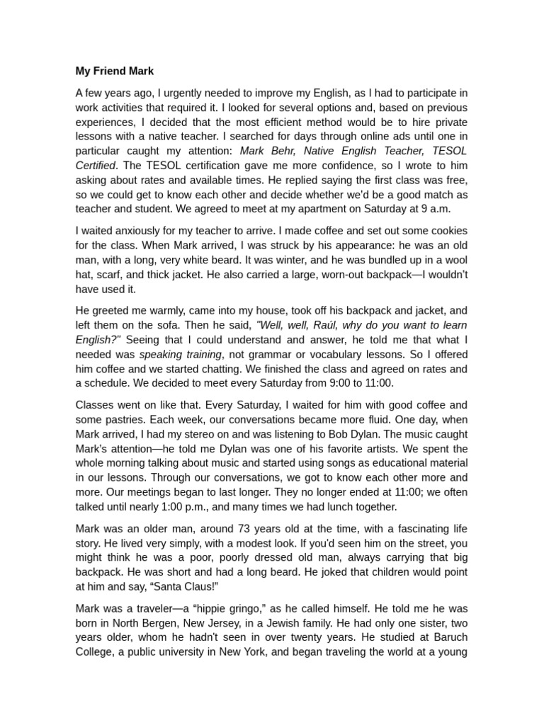 My Friend Mark | PDF | Cost Of Living