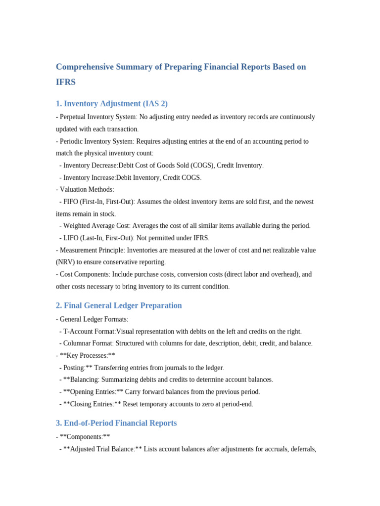 Comprehensive Summary Preparing Financial Reports IFRS | PDF | Debits ...