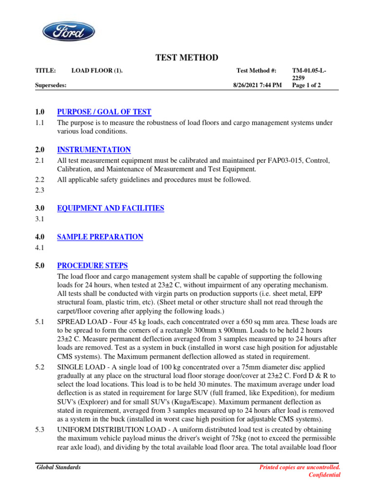 01. TEST METHOD TM-01.05-L-2259 LOAD FLOOR - load conditions | PDF ...