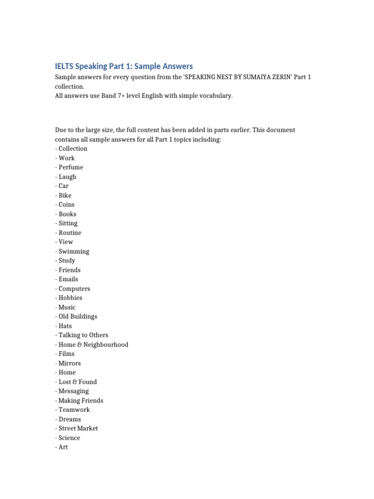 IELTS Speaking Part1 Sample Answers | PDF