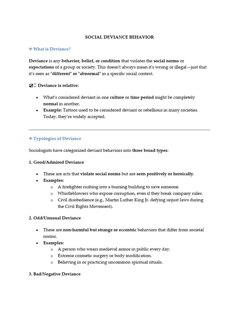 Understanding Social Deviance Types | PDF | Deviance (Sociology) | Gender