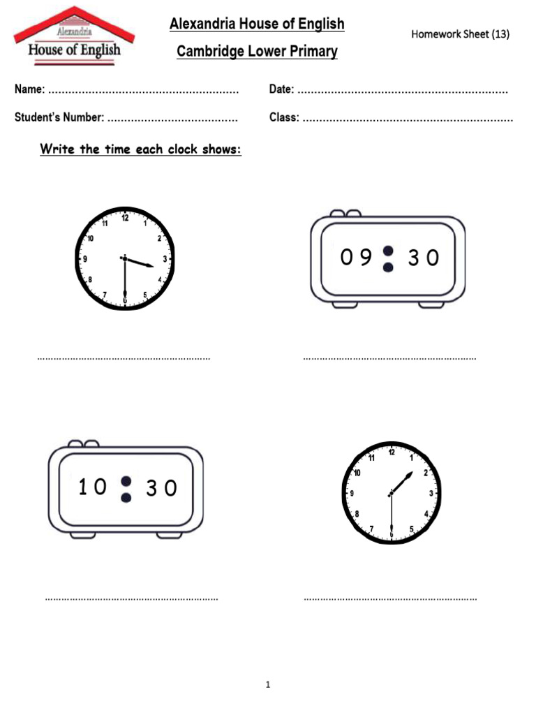 Cambridge Lower Primary Homework: Time | PDF