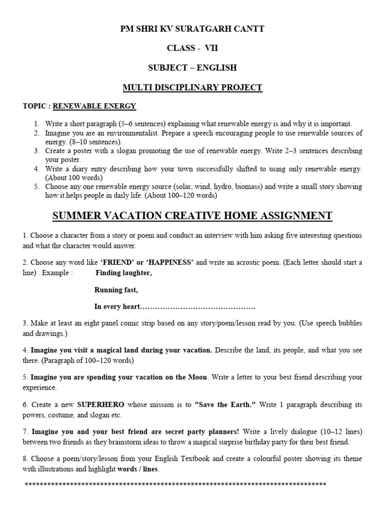 Acrostic Poem for Vacation Assignment | PDF