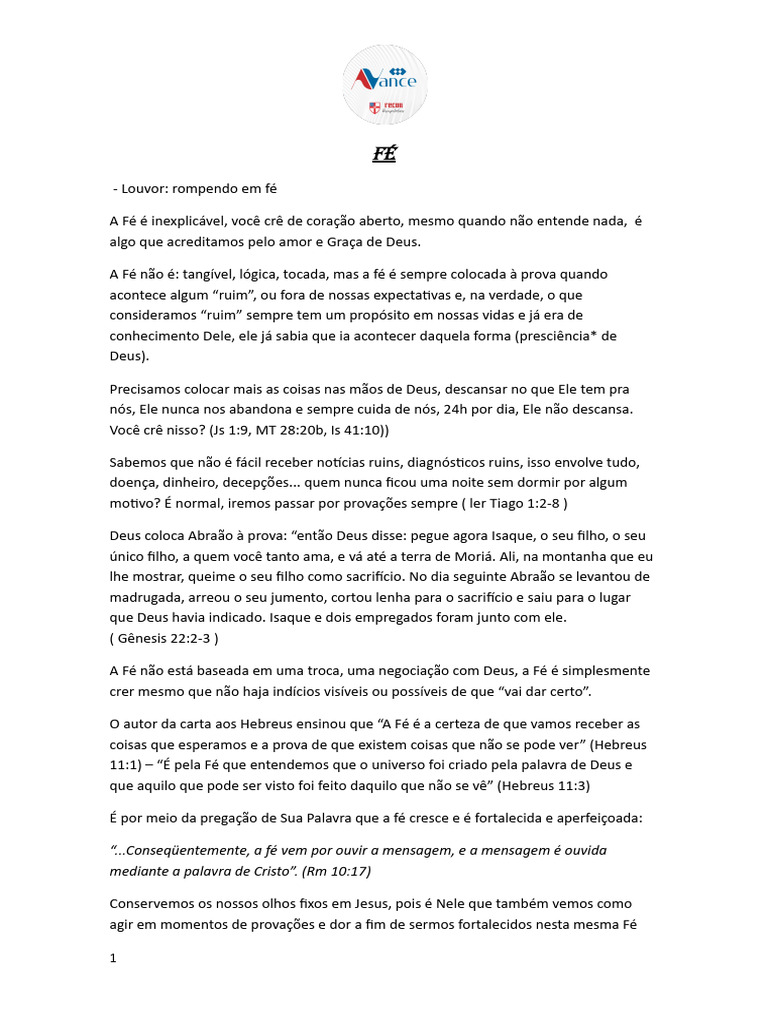 Estudo Fé - Por Bruno Vilela.docx - Google Docs | PDF | Fé | Deus